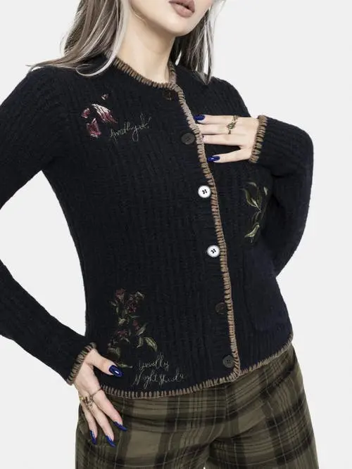 DISTURBIA Embroidered Blanket Stitch Cardigan