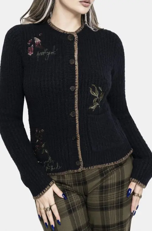 DISTURBIA Embroidered Blanket Stitch Cardigan