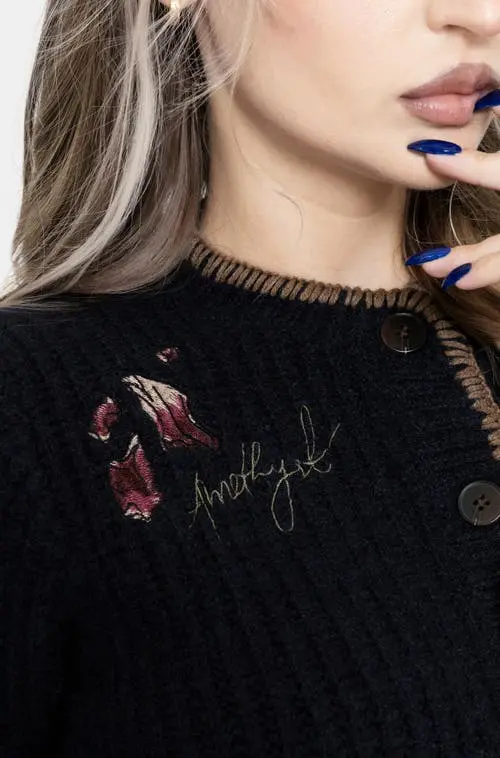 DISTURBIA Embroidered Blanket Stitch Cardigan