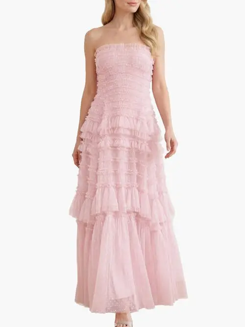 NEEDLE & THREAD Valentine Ruffle Strapless Gown