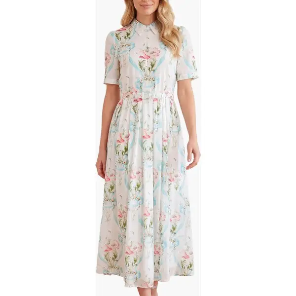 NEEDLE & THREAD Floral Ribbon Cotton Short Sleeve Dress