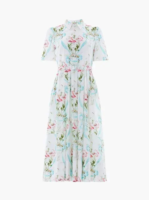 NEEDLE & THREAD Floral Ribbon Cotton Short Sleeve Dress