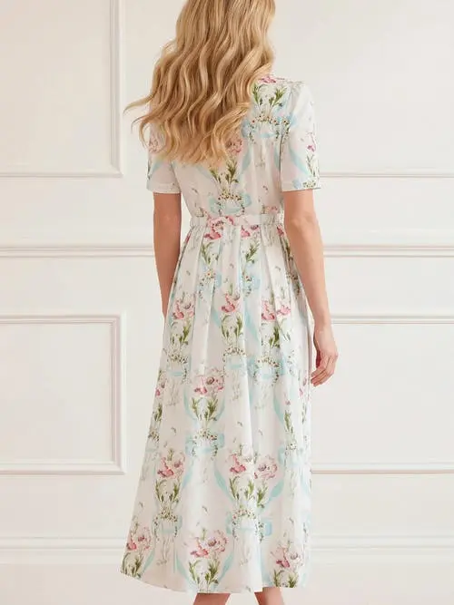 NEEDLE & THREAD Floral Ribbon Cotton Short Sleeve Dress