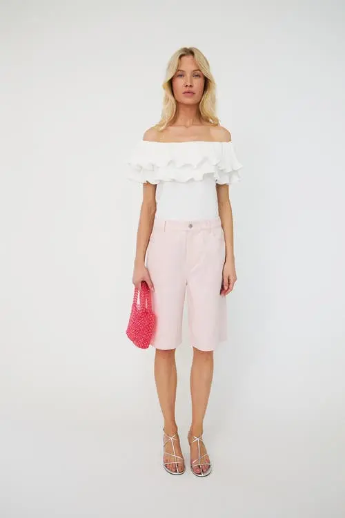 CRAS Bardot Top With Ruffled Neckline - Off White