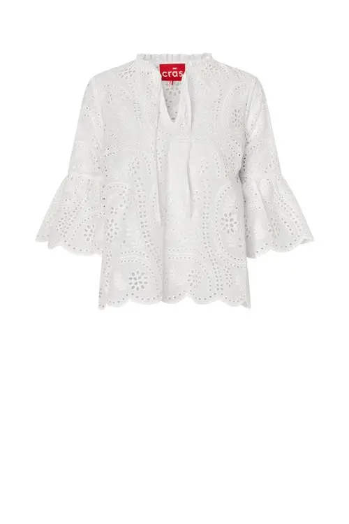 CRAS Briza Eyelet Tie Neck Blouse