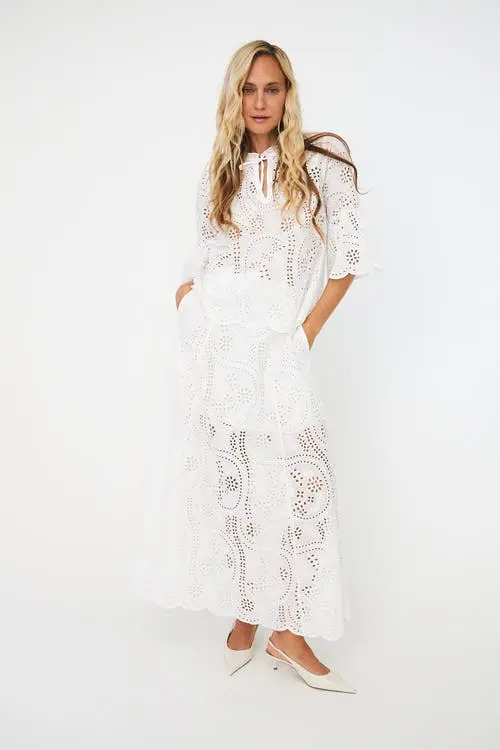 CRAS Briza Eyelet Tie Neck Blouse