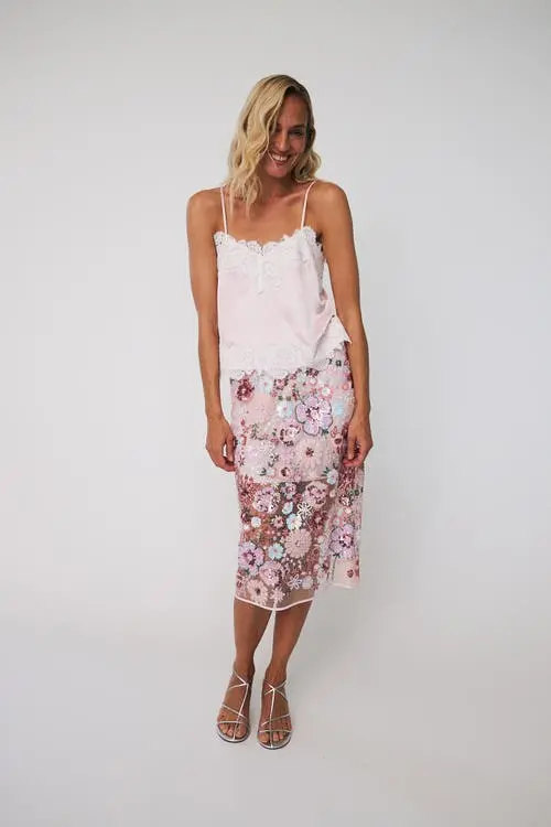 CRAS Embellished Floral Midi Skirt