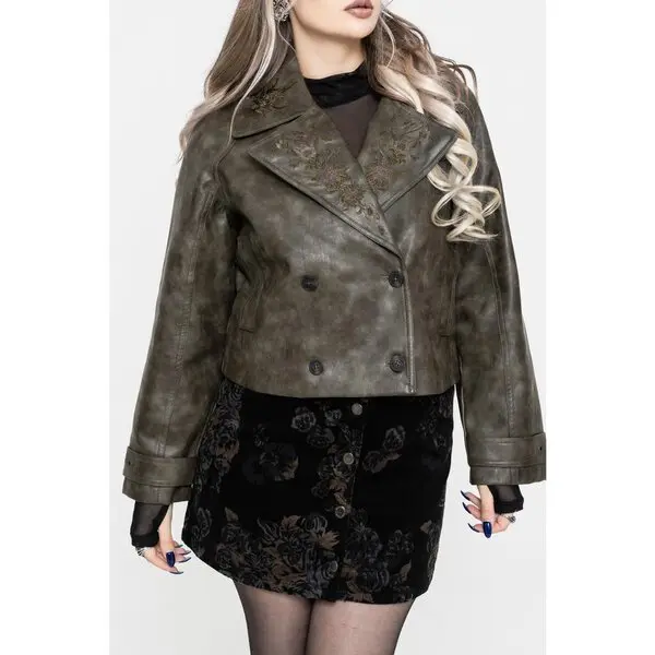 DISTURBIA Fleux Faux Leather Cropped Trench Jacket
