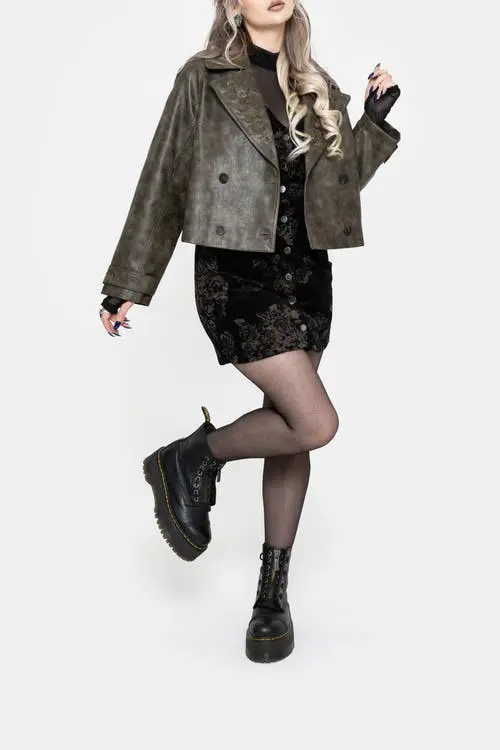 DISTURBIA Fleux Faux Leather Cropped Trench Jacket