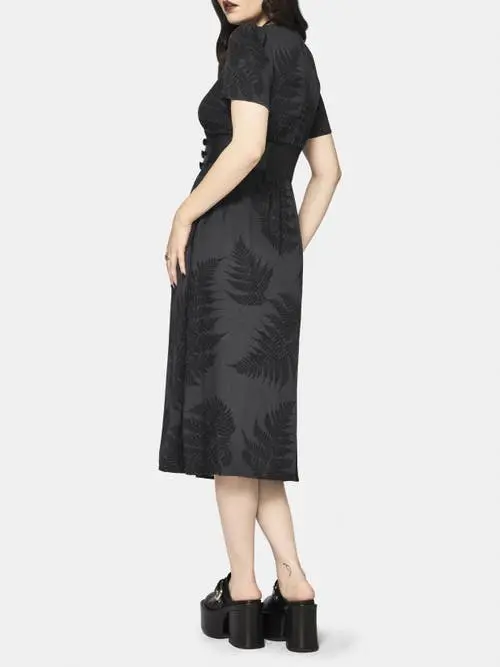 DISTURBIA Ruin Fern Printed Midi Dress - Grey