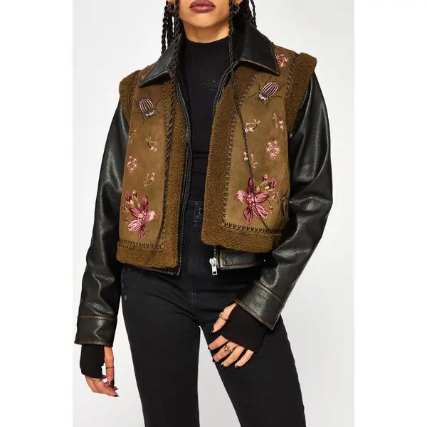 DISTURBIA Sylvara Borg Embroidered Bug Gilet