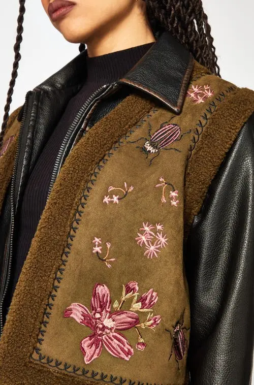 DISTURBIA Sylvara Borg Embroidered Bug Gilet