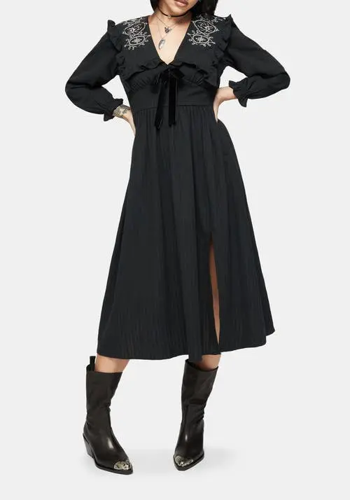 DISTURBIA Alira Bug Embroidered Cotton Midi Dress