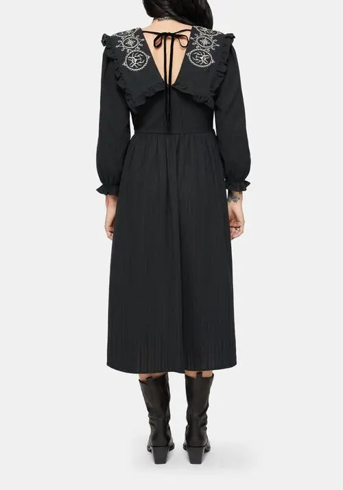 DISTURBIA Alira Bug Embroidered Cotton Midi Dress
