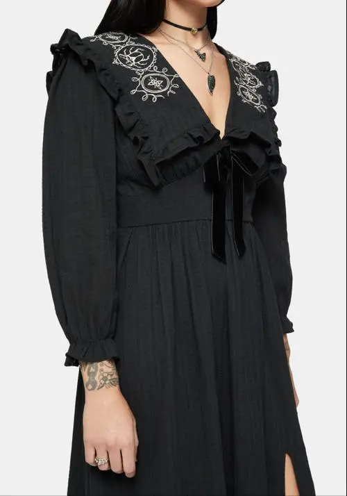 DISTURBIA Alira Bug Embroidered Cotton Midi Dress