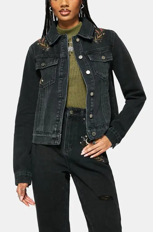 DISTURBIA Abellona Embroidered Denim Jacket - Black