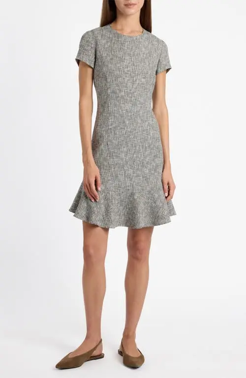 Santorelli Moira Cap Sleeve Flounce Dress In Soft Boucle
