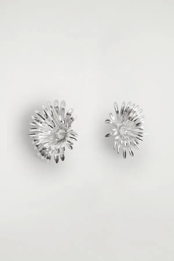 Cos Asymmetric Abstract Floral Earrings - Silver-colored