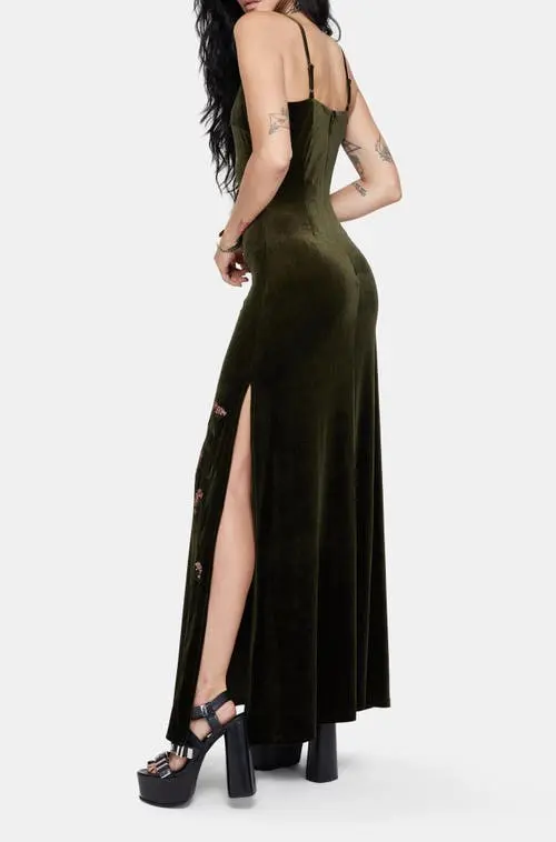 DISTURBIA Sleeveless Maxi Slip Gown With Floral Embroidery