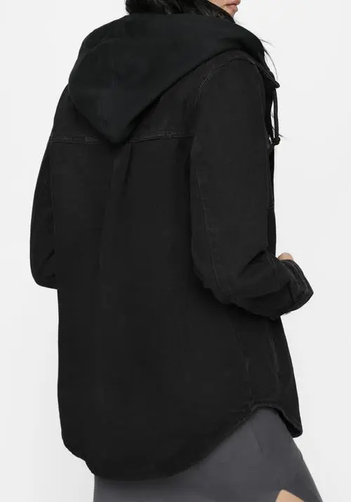 DISTURBIA Trellis Hooded Pocket Denim Shacket