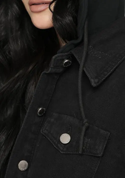 DISTURBIA Trellis Hooded Pocket Denim Shacket