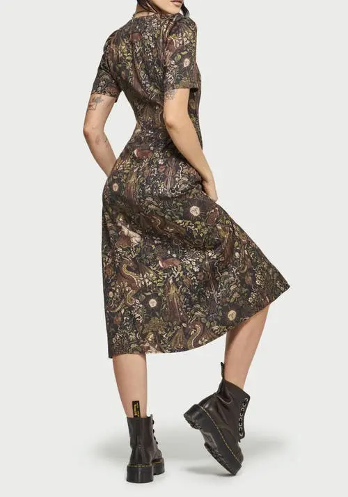 DISTURBIA Haunt Medieval Print Wrap Midi Dress