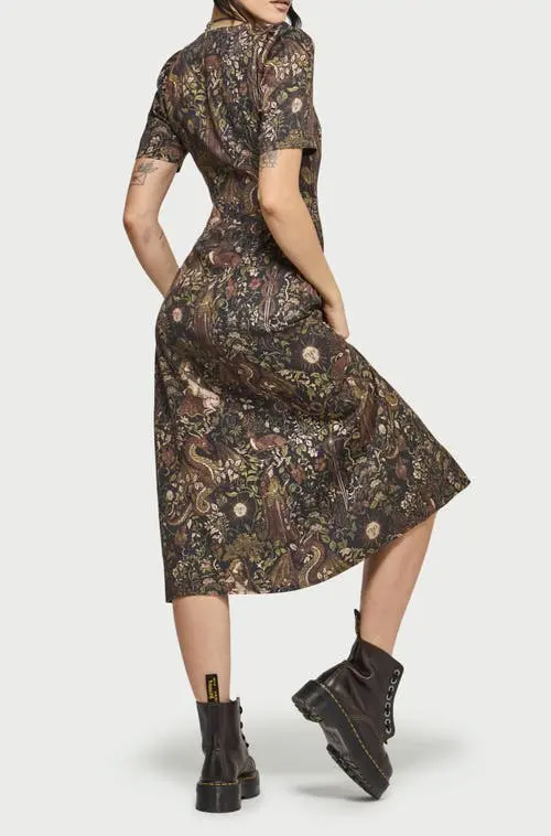 DISTURBIA Haunt Medieval Print Wrap Midi Dress