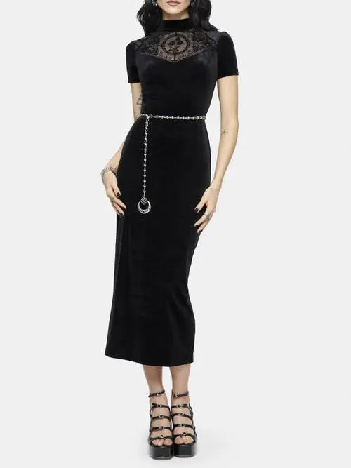 DISTURBIA Cameo Flocked Mesh Insert Midi Dress