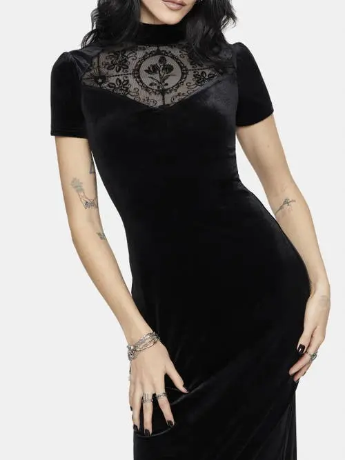 DISTURBIA Cameo Flocked Mesh Insert Midi Dress