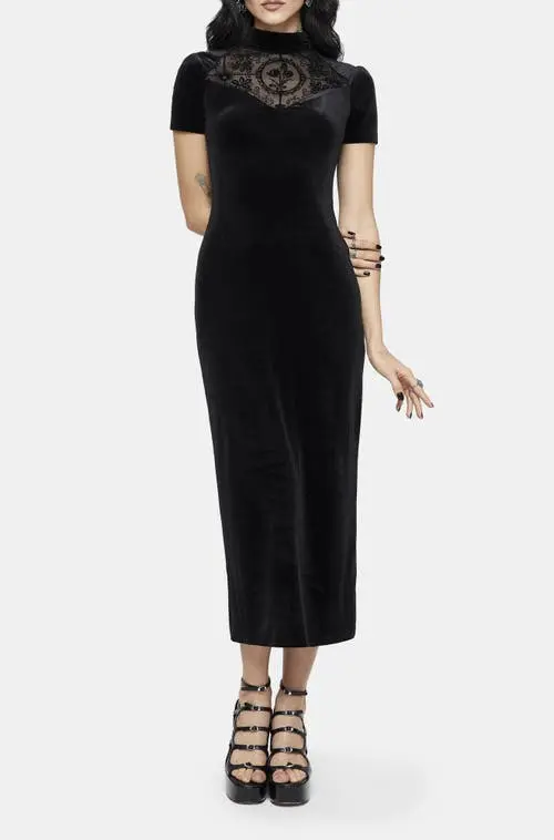 DISTURBIA Cameo Flocked Mesh Insert Midi Dress