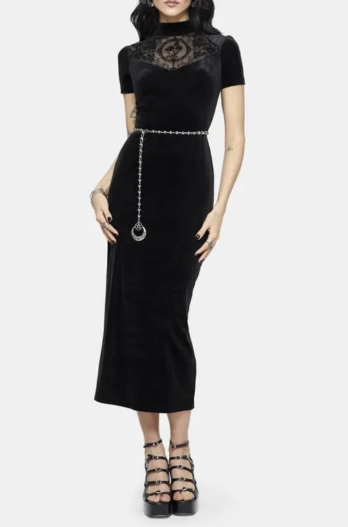 DISTURBIA Cameo Flocked Mesh Insert Midi Dress