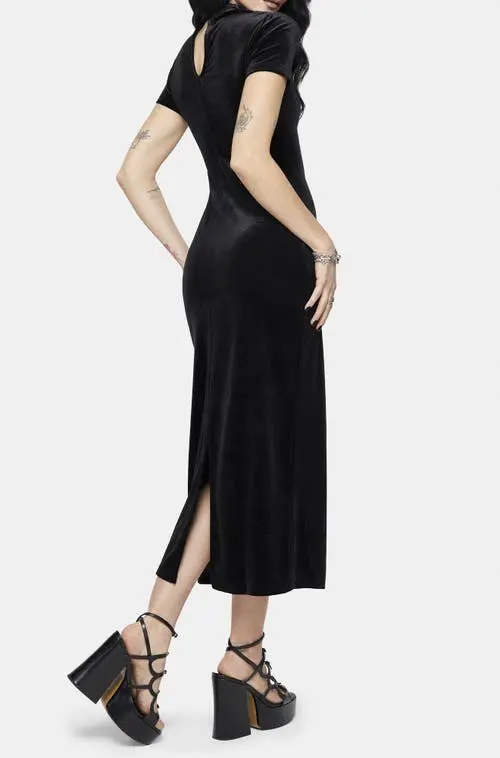 DISTURBIA Cameo Flocked Mesh Insert Midi Dress
