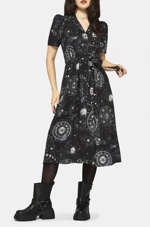 DISTURBIA Elise Celestial Print Midi Shirt Dress