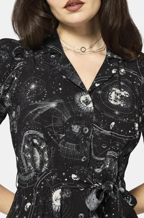 DISTURBIA Elise Celestial Print Midi Shirt Dress