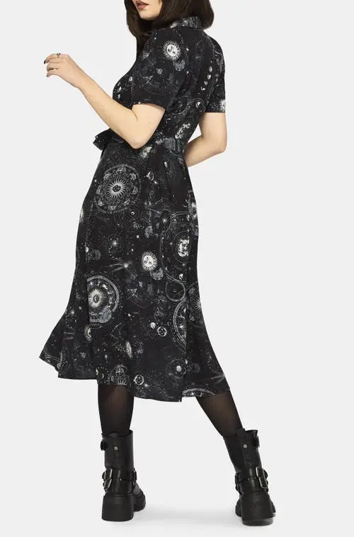 DISTURBIA Elise Celestial Print Midi Shirt Dress
