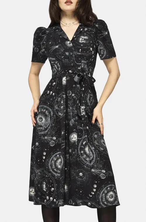 DISTURBIA Elise Celestial Print Midi Shirt Dress