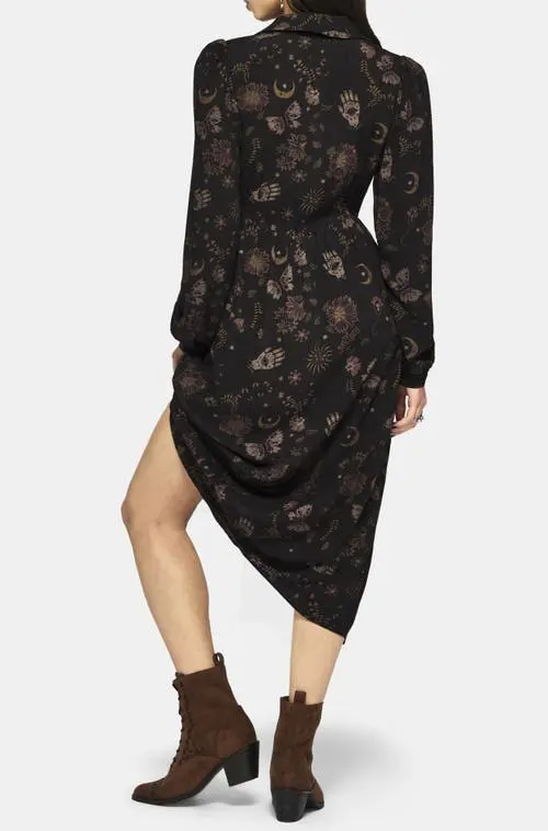 DISTURBIA Folk Print Button-up Midi Dress