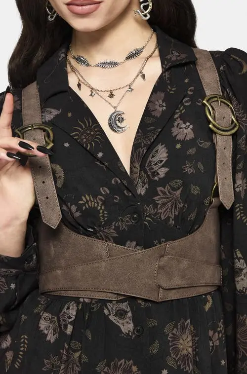 DISTURBIA Folk Print Button-up Midi Dress