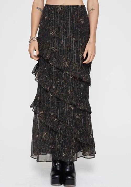 DISTURBIA Astralis Stripe Ruffle Tiered Maxi Skirt