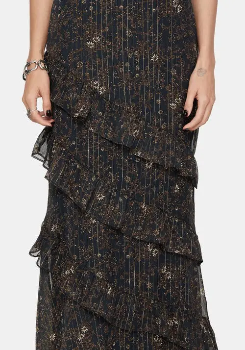 DISTURBIA Astralis Stripe Ruffle Tiered Maxi Skirt
