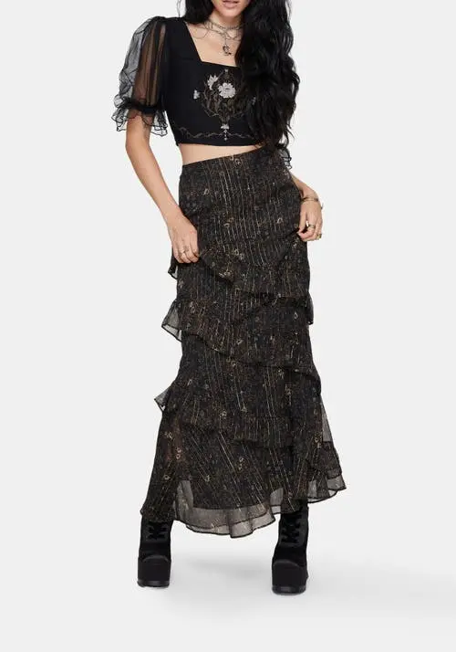 DISTURBIA Astralis Stripe Ruffle Tiered Maxi Skirt