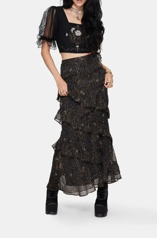 DISTURBIA Astralis Stripe Ruffle Tiered Maxi Skirt