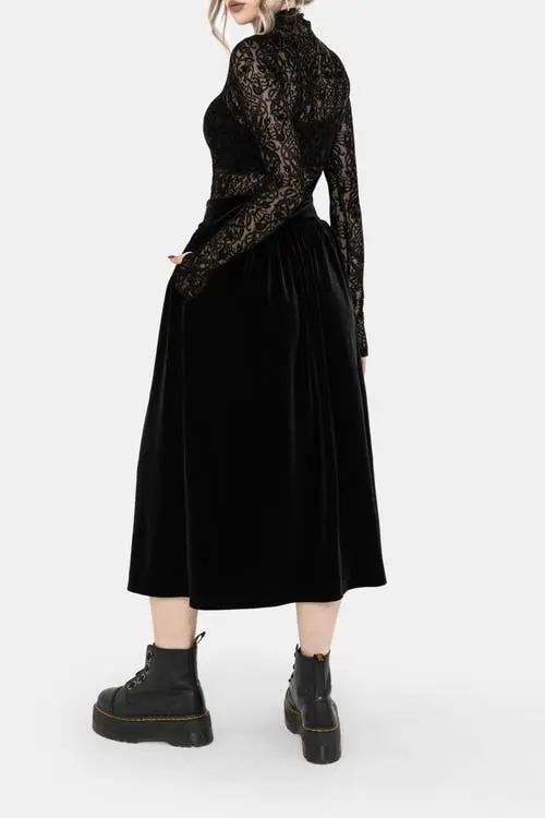 DISTURBIA Nova Velour Frog Closure Midi Skirt