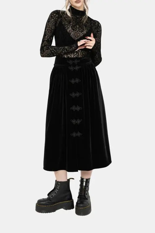DISTURBIA Nova Velour Frog Closure Midi Skirt