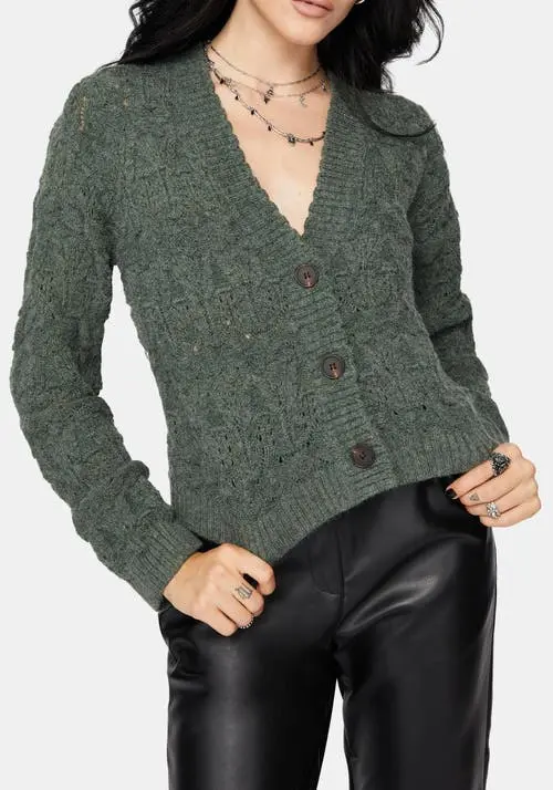 DISTURBIA Cadmium Pointelle Knit Cardigan