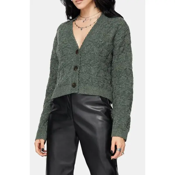 DISTURBIA Cadmium Pointelle Knit Cropped Cardigan