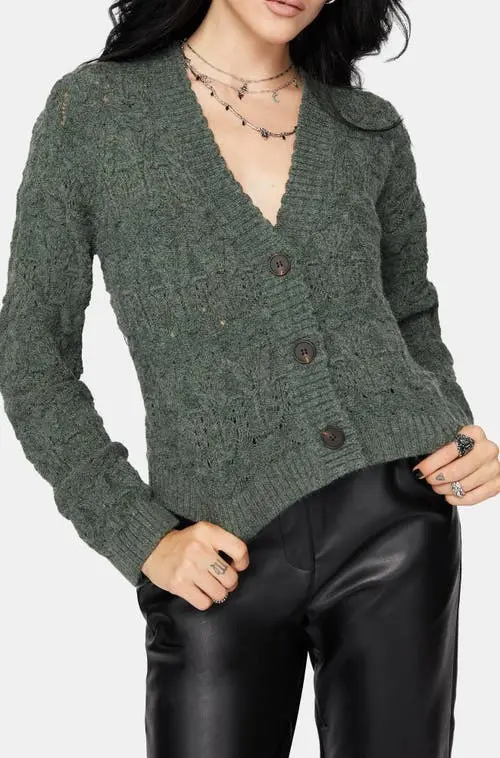 DISTURBIA Cadmium Pointelle Knit Cropped Cardigan