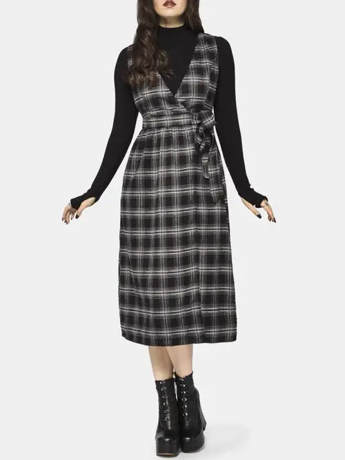 DISTURBIA Lochan Check Wrap Pinafore Midi Dress