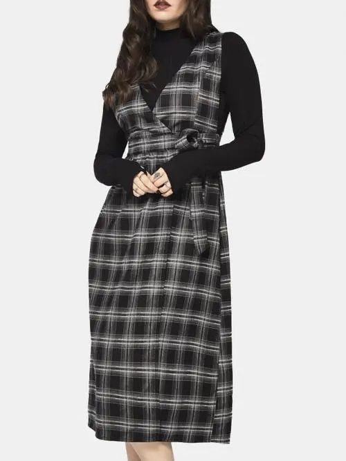 DISTURBIA Lochan Check Wrap Pinafore Midi Dress