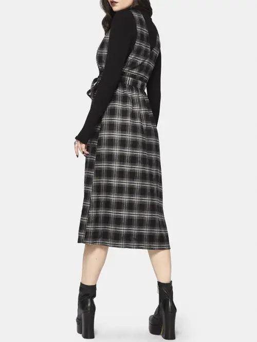 DISTURBIA Lochan Check Wrap Pinafore Midi Dress